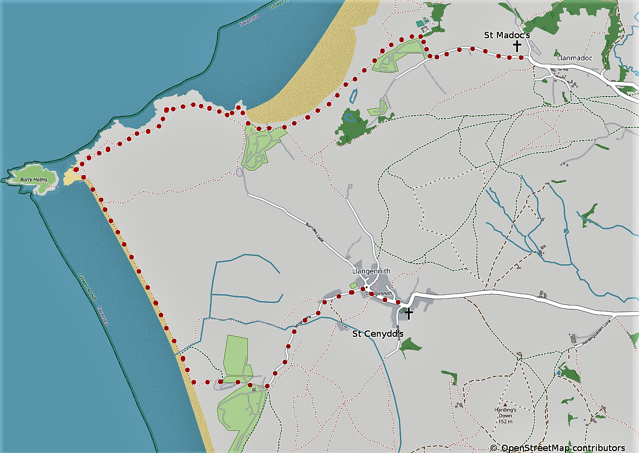 walking map Llanmadoc to Llangennith – Gower Ministry Area
