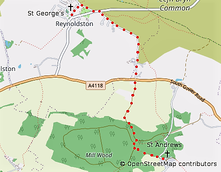 map cerdded Pen-rhys i Reynoldston – Gower Ministry Area