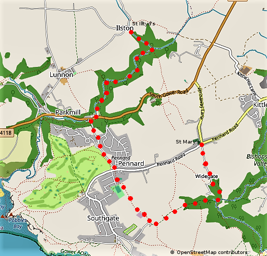 walking map Ilston to Pennard – Gower Ministry Area
